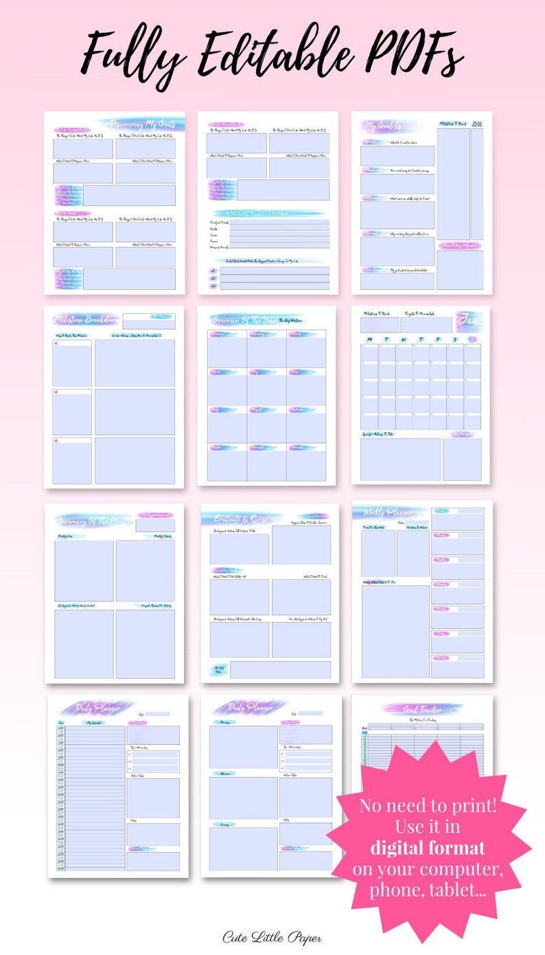 Goal Planner Printable Template Fully Editable Monthly Goal Etsy