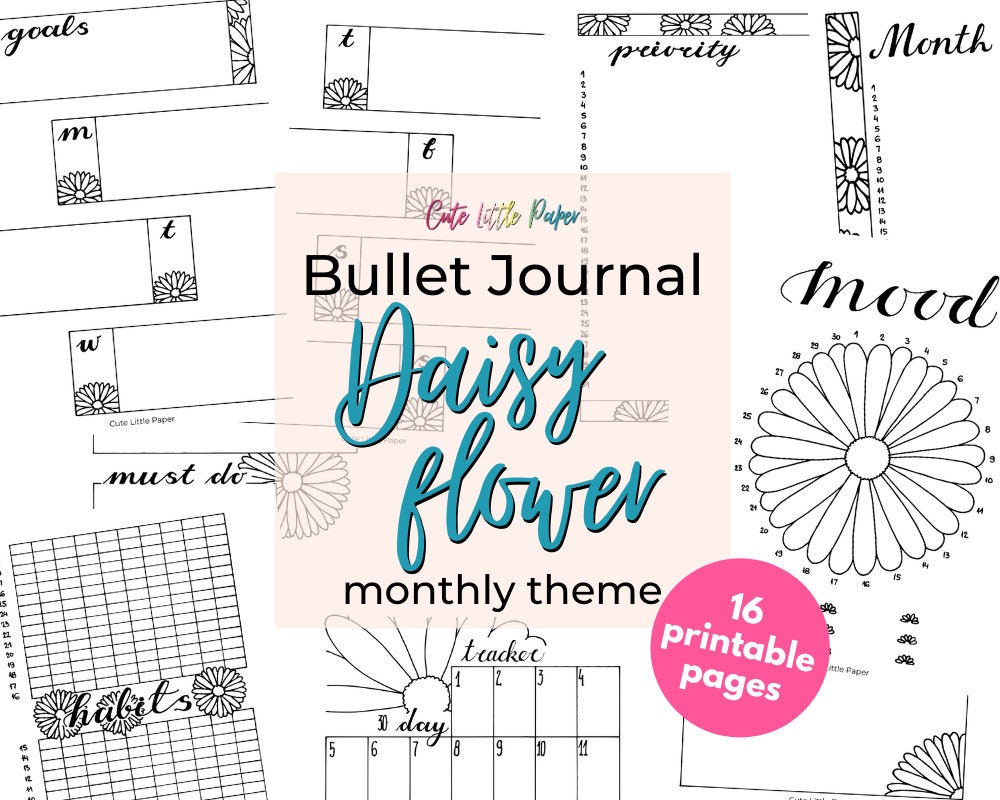 Bullet Journal Daisy Flower Theme Monthly Set. Printable Bullet Journal ...