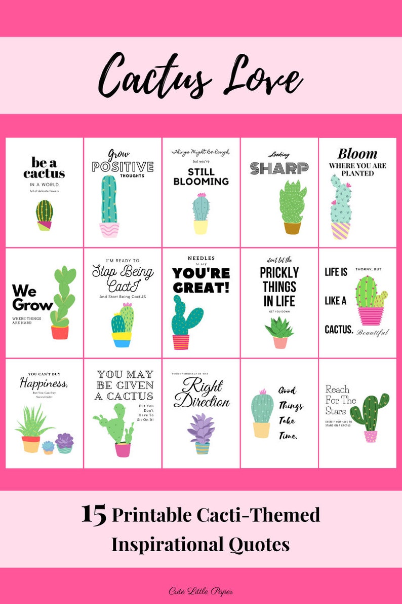 15 Cactus Inspirational Quotes Printable Planner Divider | Etsy