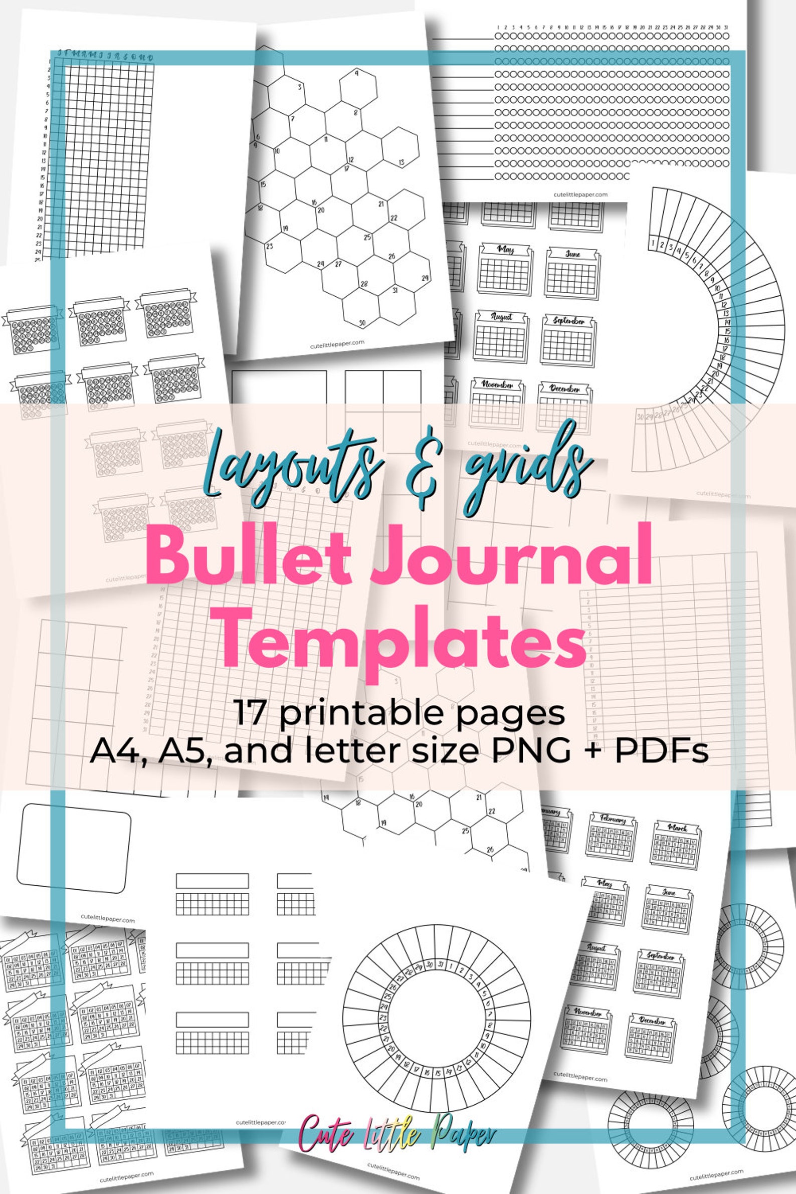 Printable Bullet Journal Templates. Blank Bujo Layouts and Grid Pages ...