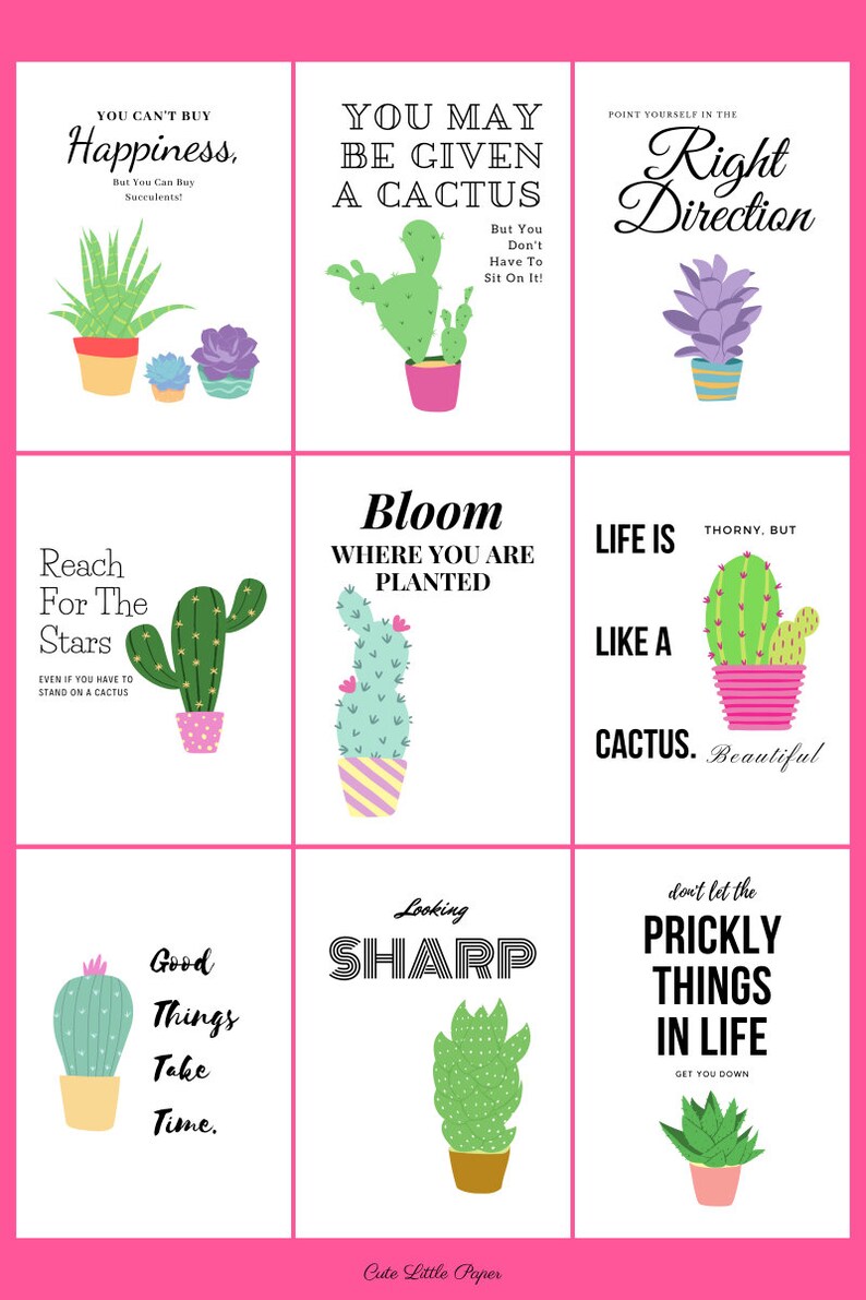 15 Cactus Inspirational Quotes Printable Planner Divider | Etsy