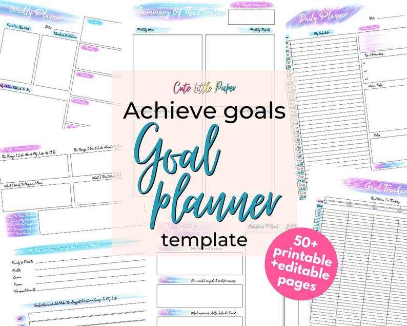 Goal Planner Printable Template Fully Editable Monthly Goal Planner Etsy
