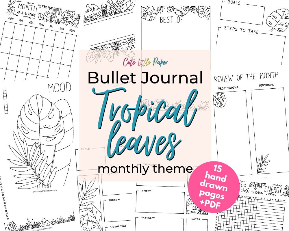 Bullet Journal Tropical Leaves Templates. Printable Bullet - Etsy