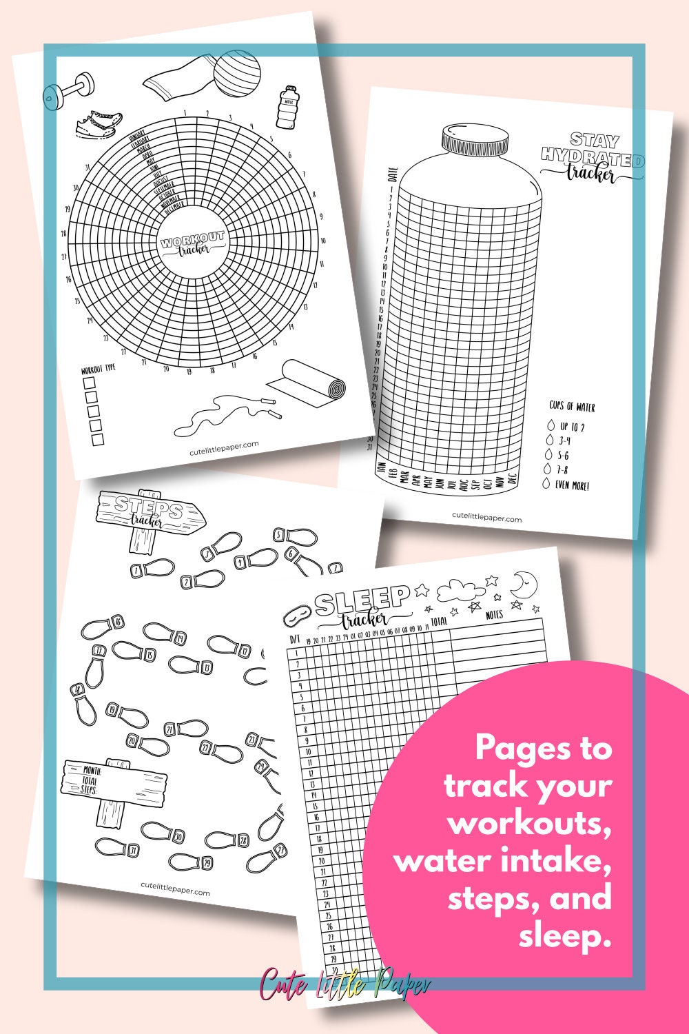 Bullet Journal Health & Fitness Trackers Set. 19 Printable Bujo ...