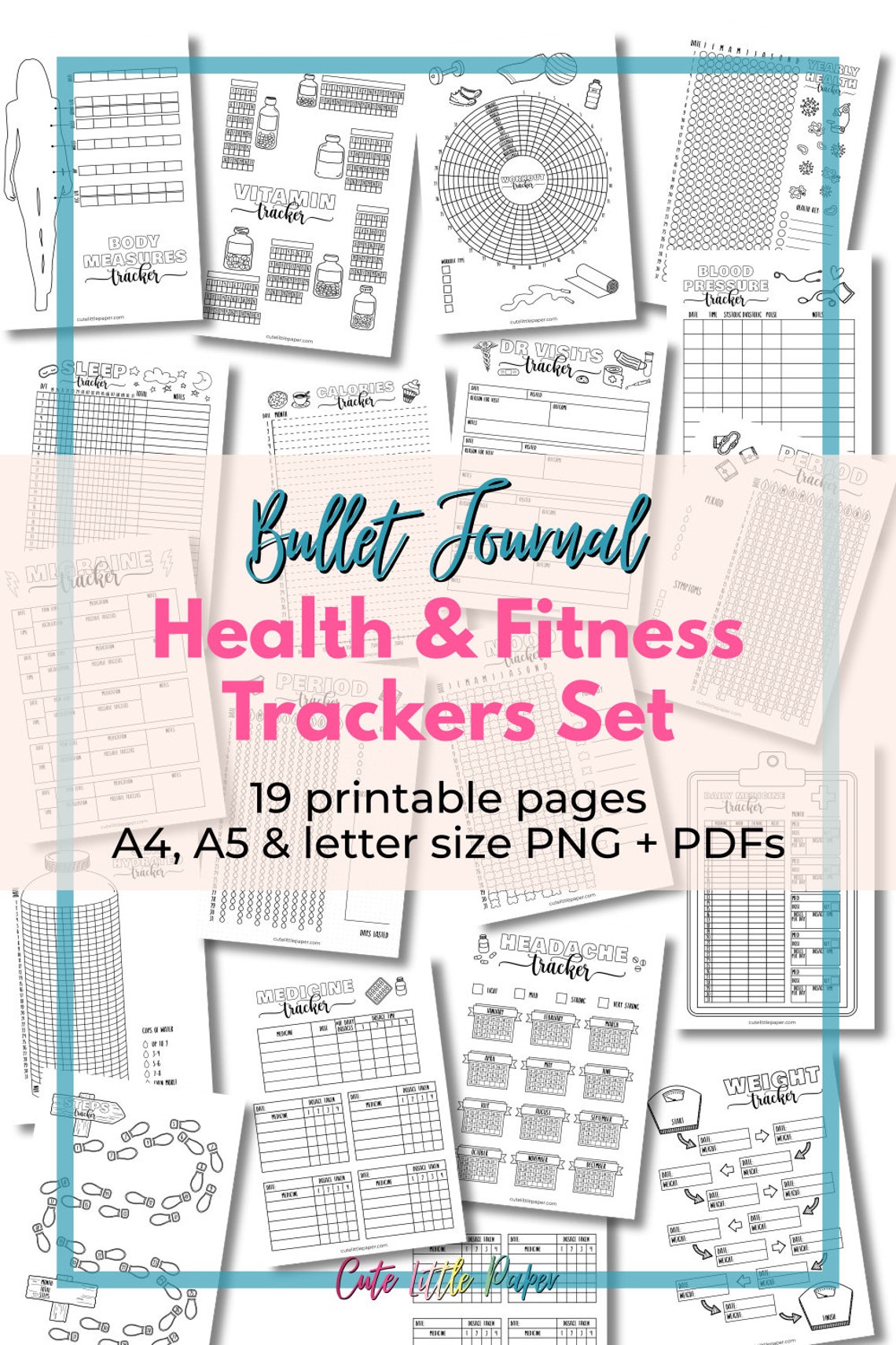 Bullet Journal Health & Fitness Trackers Set. 19 Printable - Etsy