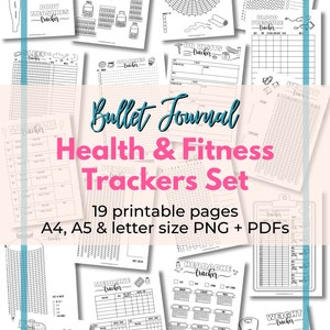 Bullet Journal Health & Fitness Trackers Set. 19 Printable Bujo ...