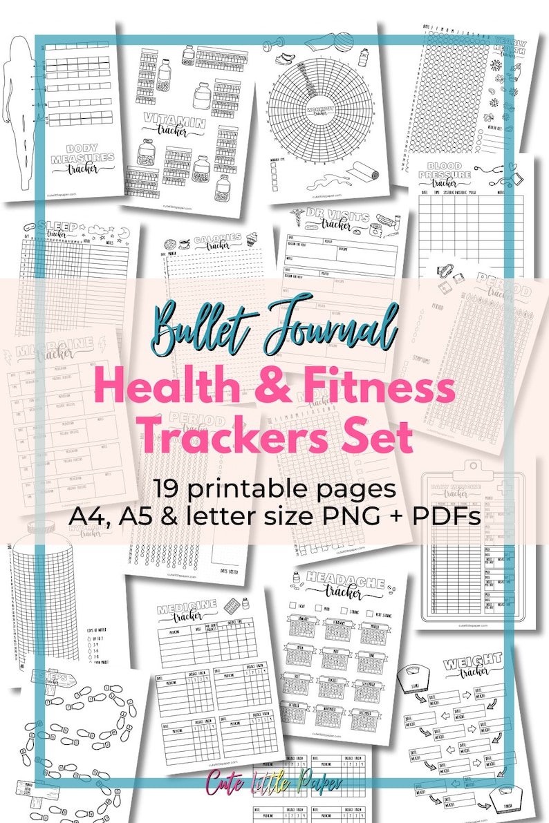 Bullet Journal Health & Fitness Trackers Set. 19 Printable - Etsy