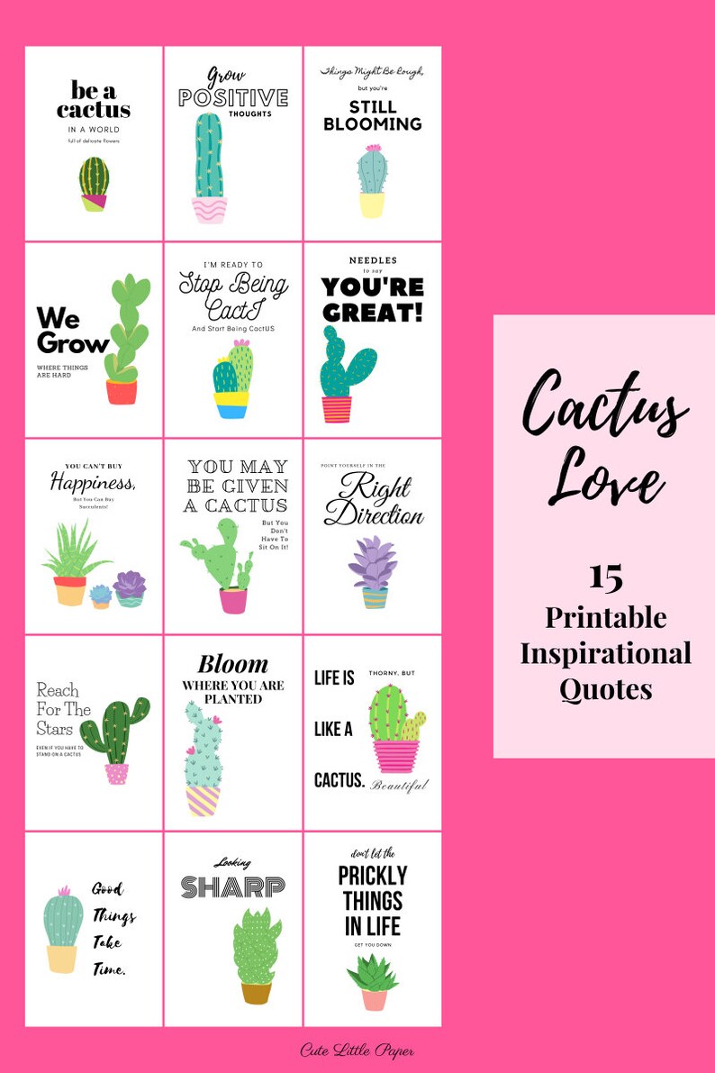 15 Cactus Inspirational Quotes Printable Planner Divider | Etsy