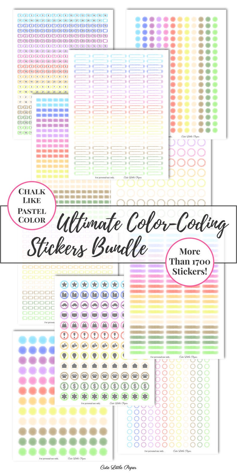 Color Coding Pastel Stickers Bundle Printable Functional Mix Stickers ...