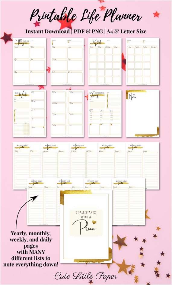 Printable Life Planner. Daily Weekly Monthly Planner Pages | Etsy