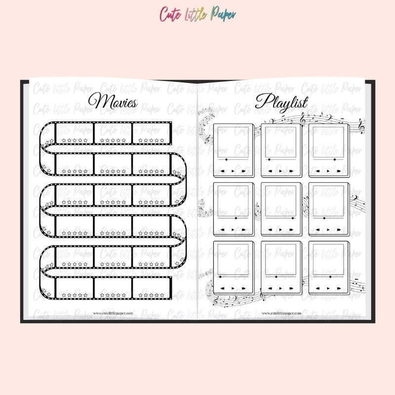 Bullet Journal Pages. Printable Bullet Journal Spreads Playlist, Movie ...