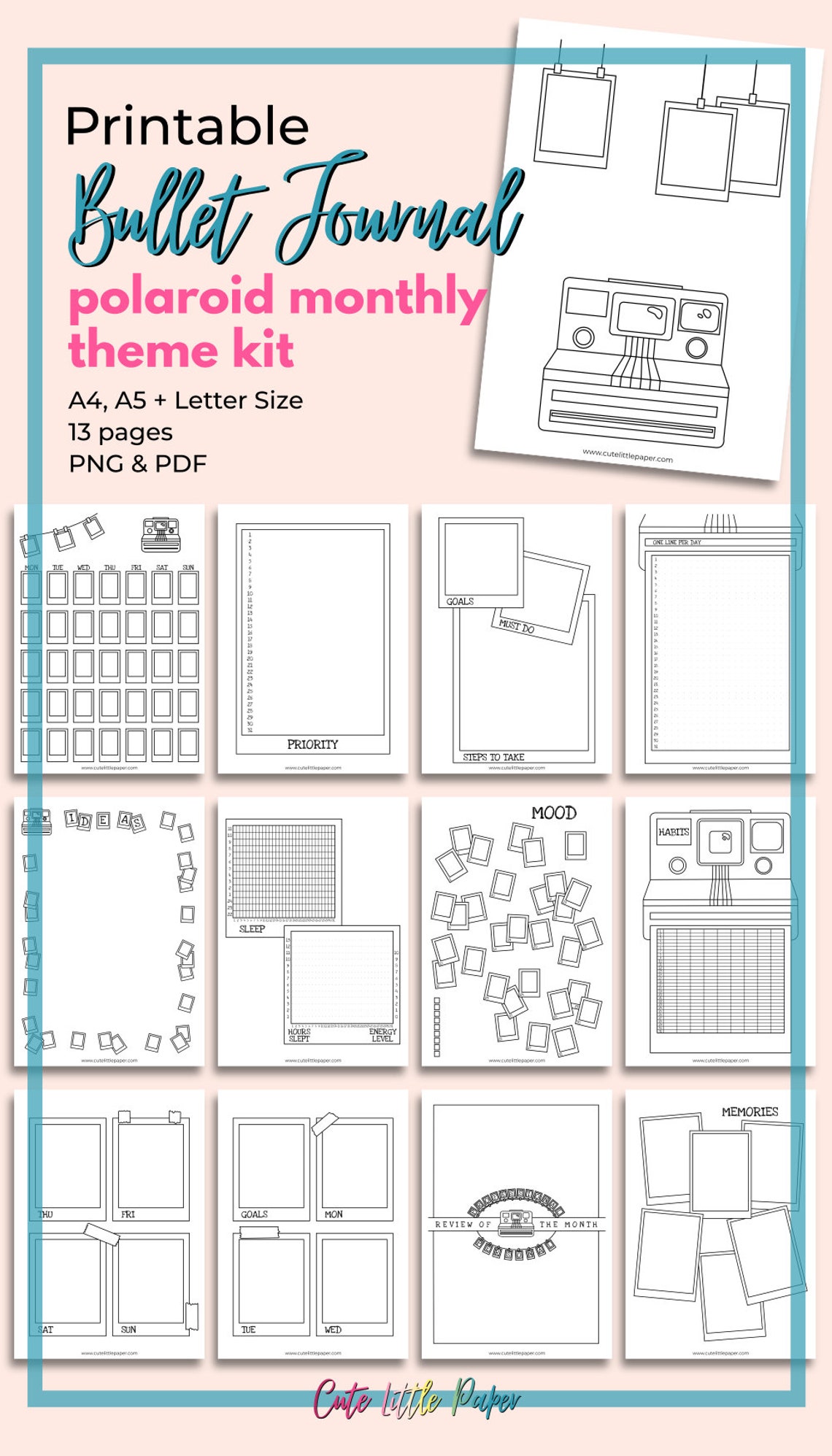 Bullet Journal Polaroid Theme Monthly Set. Printable Bullet - Etsy