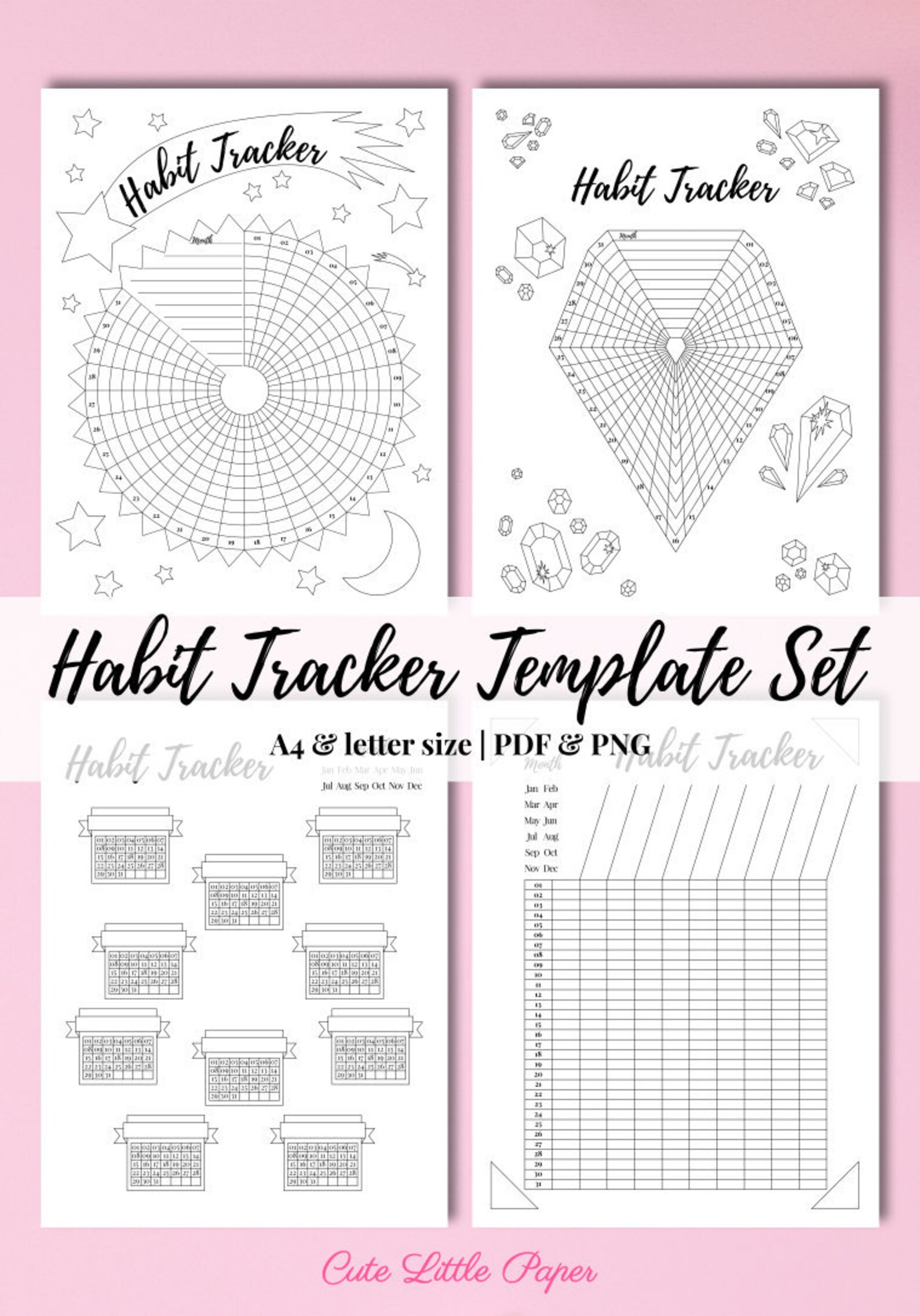 Habit Tracker Template Set Monthly 31 Day Routine Log - Etsy