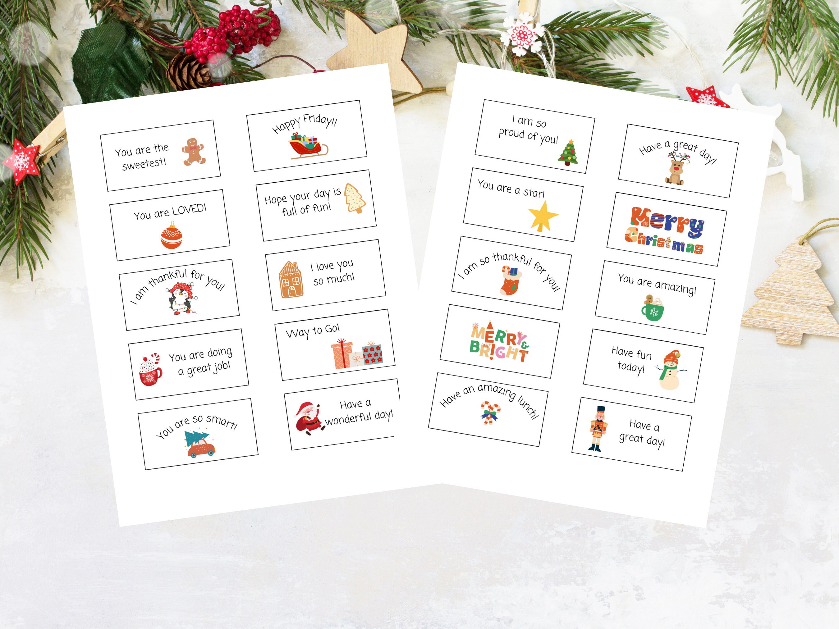 Printable Christmas Lunch Box Notes, Holiday Notes for Kids, Lunch Box ...