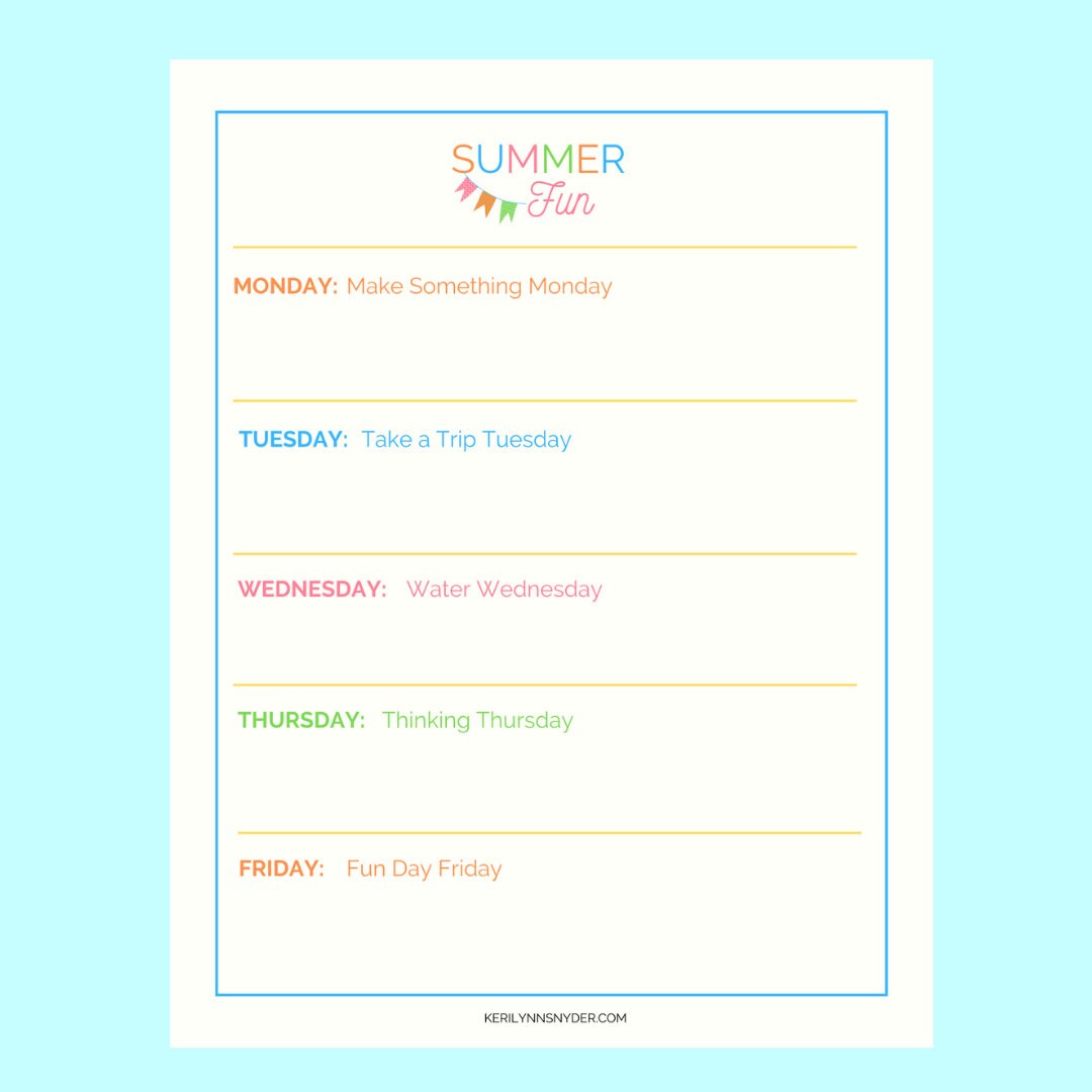 PRINTABLE Summer Schedule, Summer Activity Planner, Summer Themed Days ...