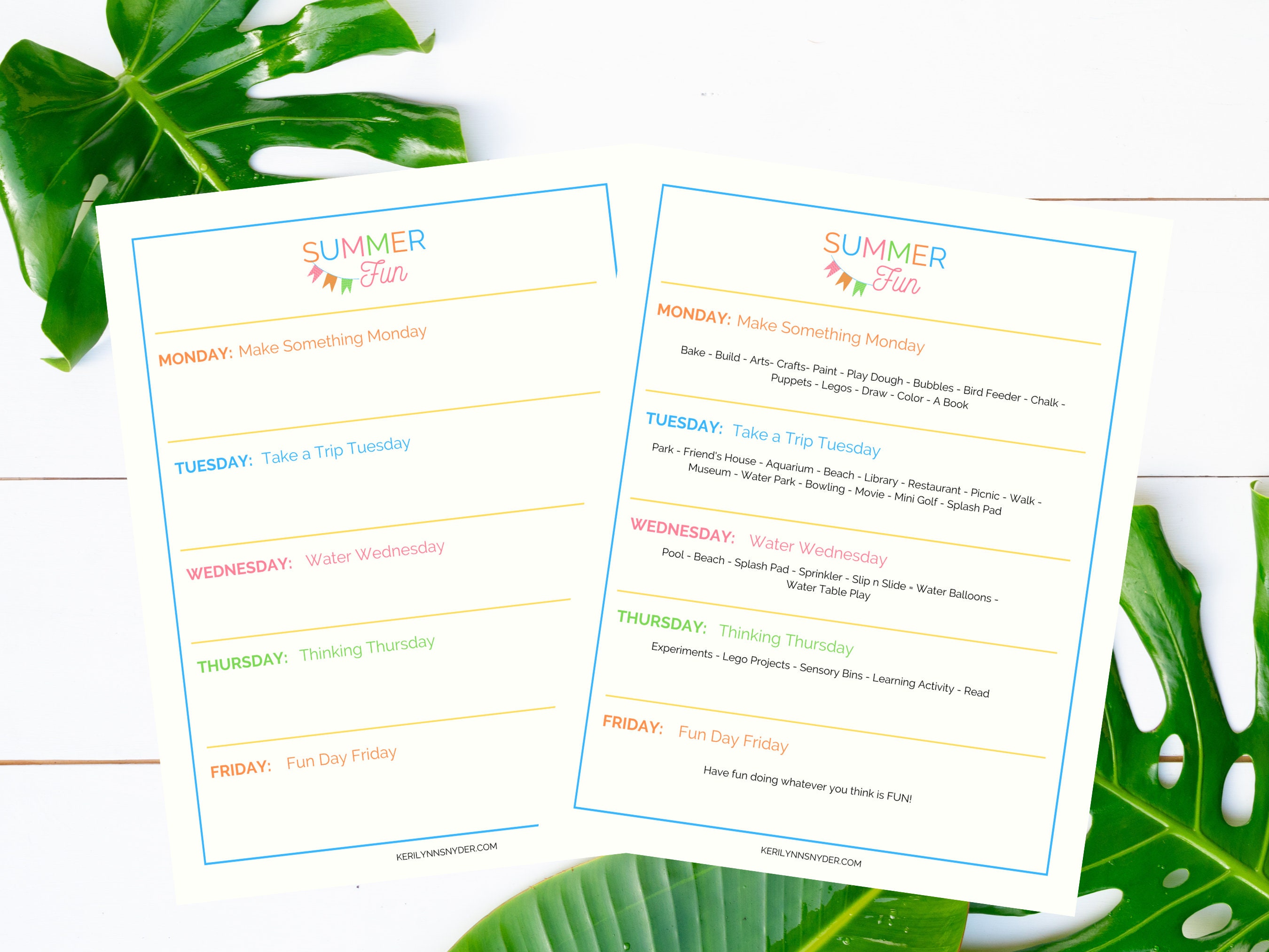 PRINTABLE Summer Schedule, Summer Activity Planner, Summer Themed Days ...