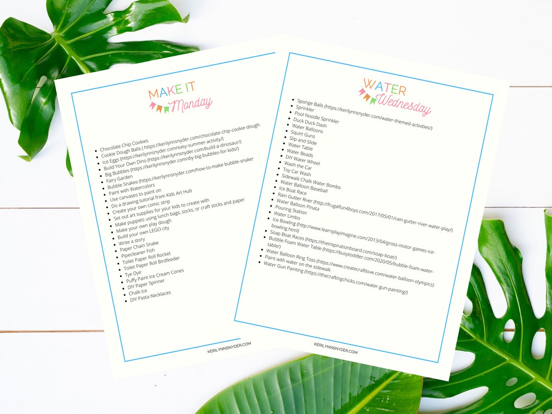 PRINTABLE Summer Schedule, Summer Activity Planner, Summer Themed Days ...