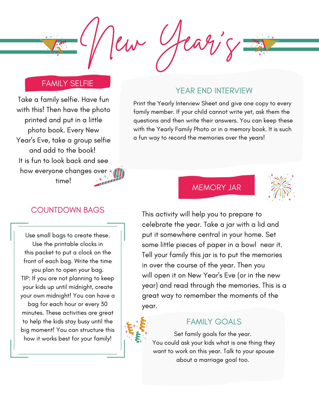 New Year's Eve Family Activities Packet, New Year's Eve Activities ...