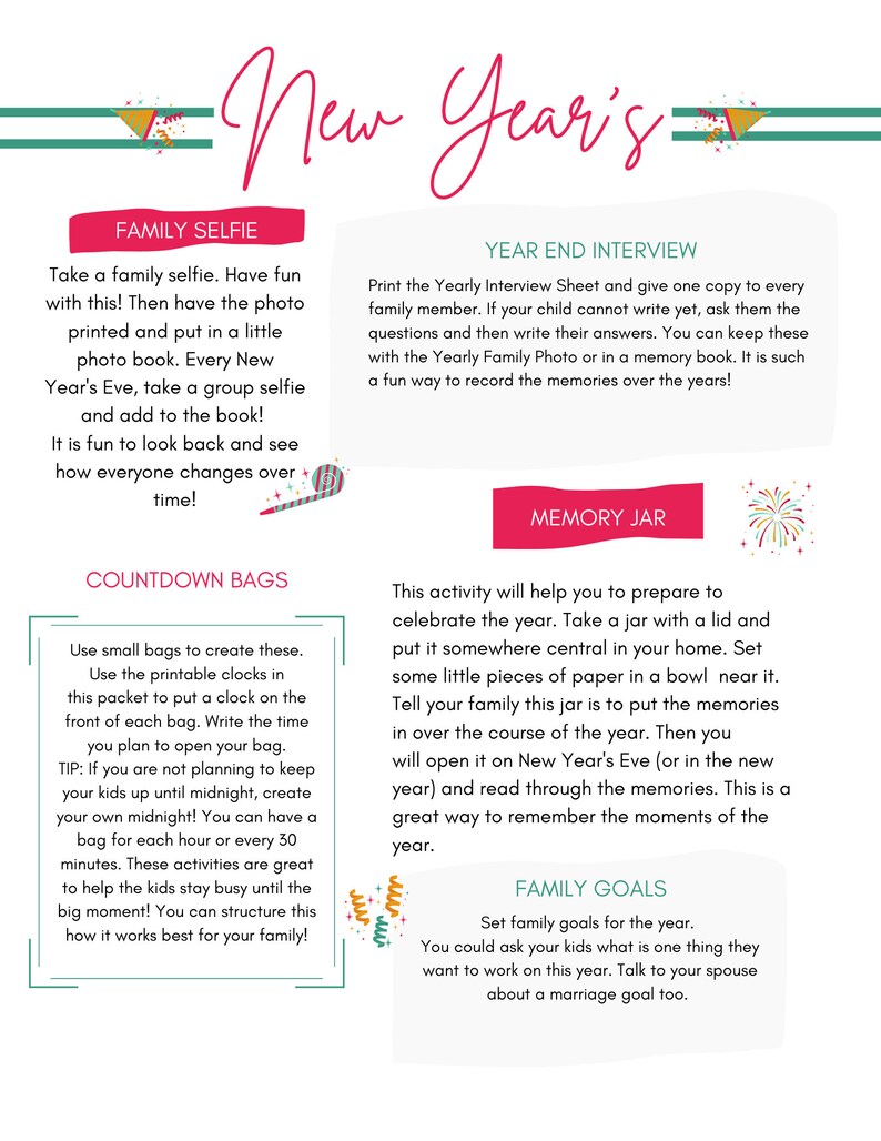New Year's Eve Family Activities Packet, New Year's Eve Activities ...