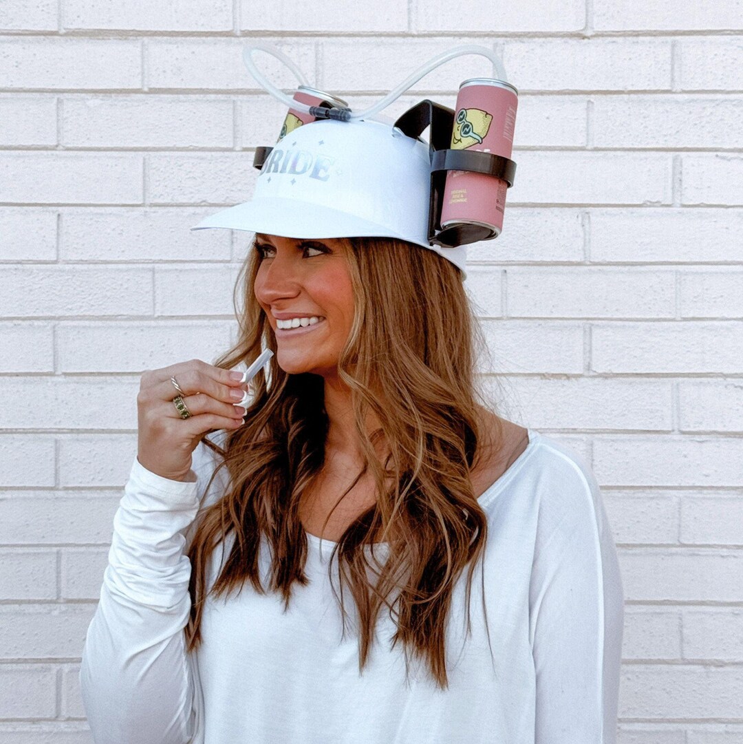 Bride Beer Soda Drinking Helmet With Straws | White Bridal Hat, Beach ...