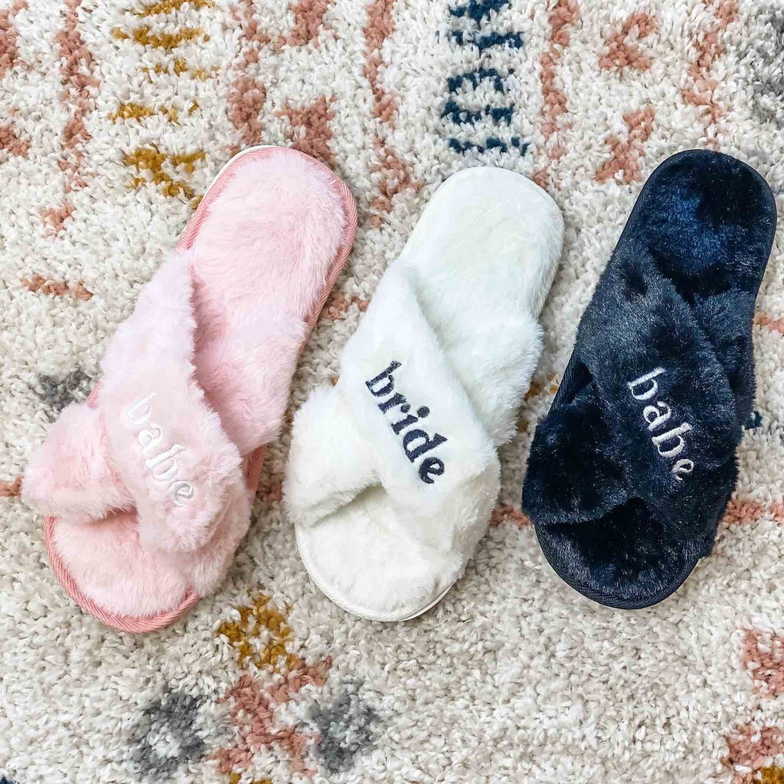 Fuzzy Bachelorette Party Slippers | Bride's Babes Soft Sandal Slippers ...