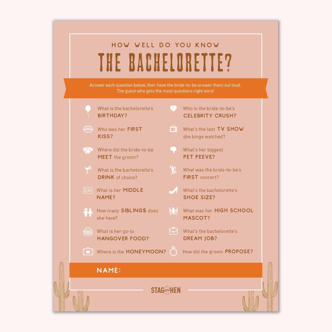 Retro Final Fiesta Bachelorette Party Game - Bachelorette Quiz ...