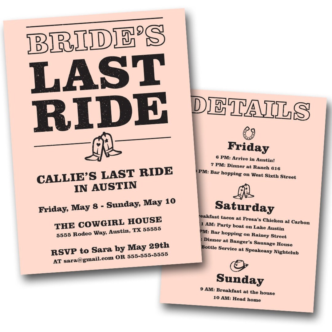 Bride's Last Ride Bachelorette Party Invitation Template – Editable ...
