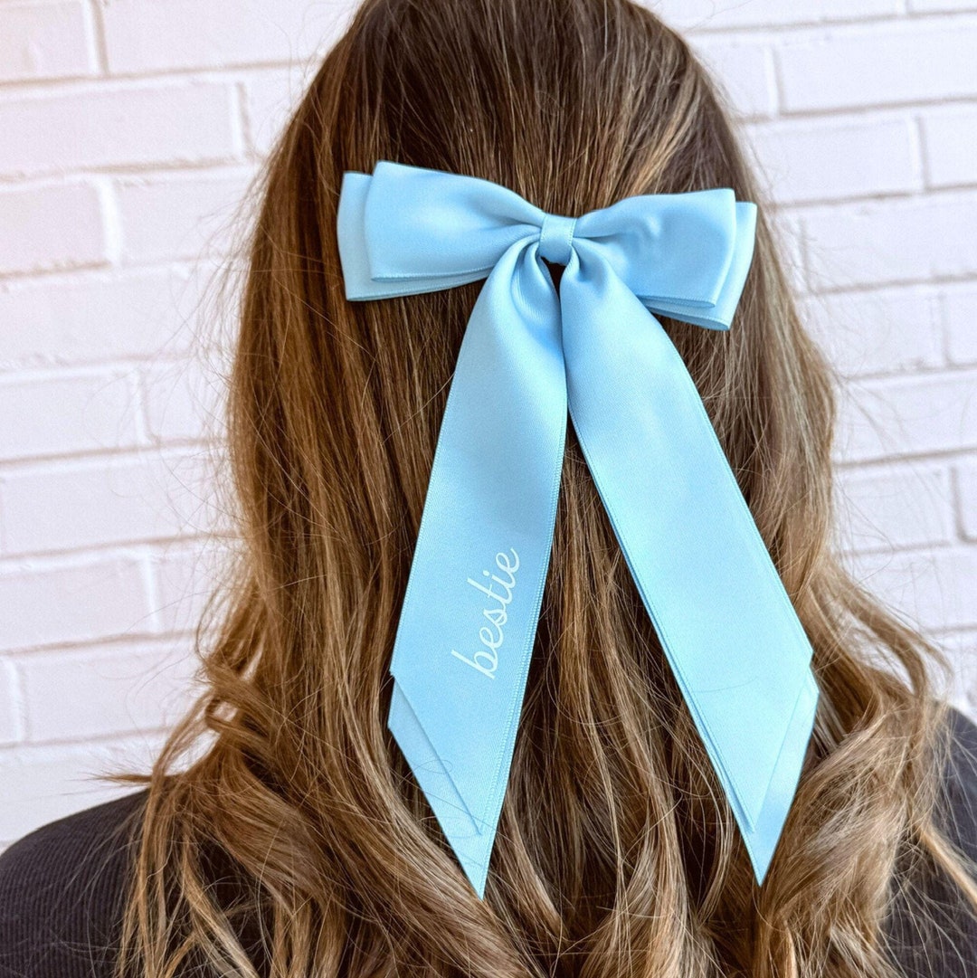 Light Blue Bachelorette Party Hair Bow Ribbon With Clip | Hand-stamped ...