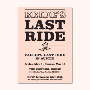 Bride's Last Ride Bachelorette Party Invitation Template – Editable ...