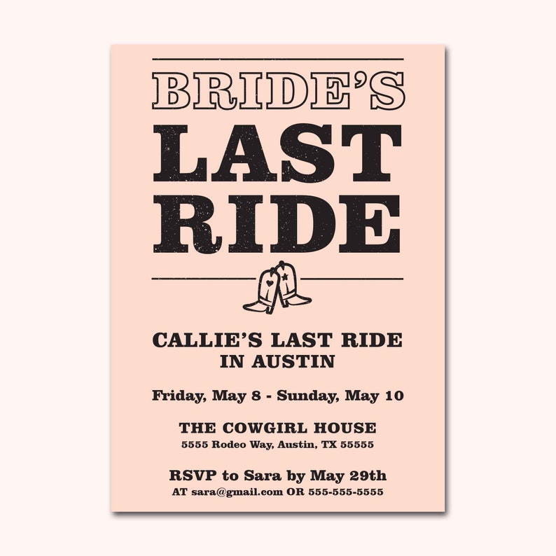 Bride's Last Ride Bachelorette Party Invitation Template - Etsy