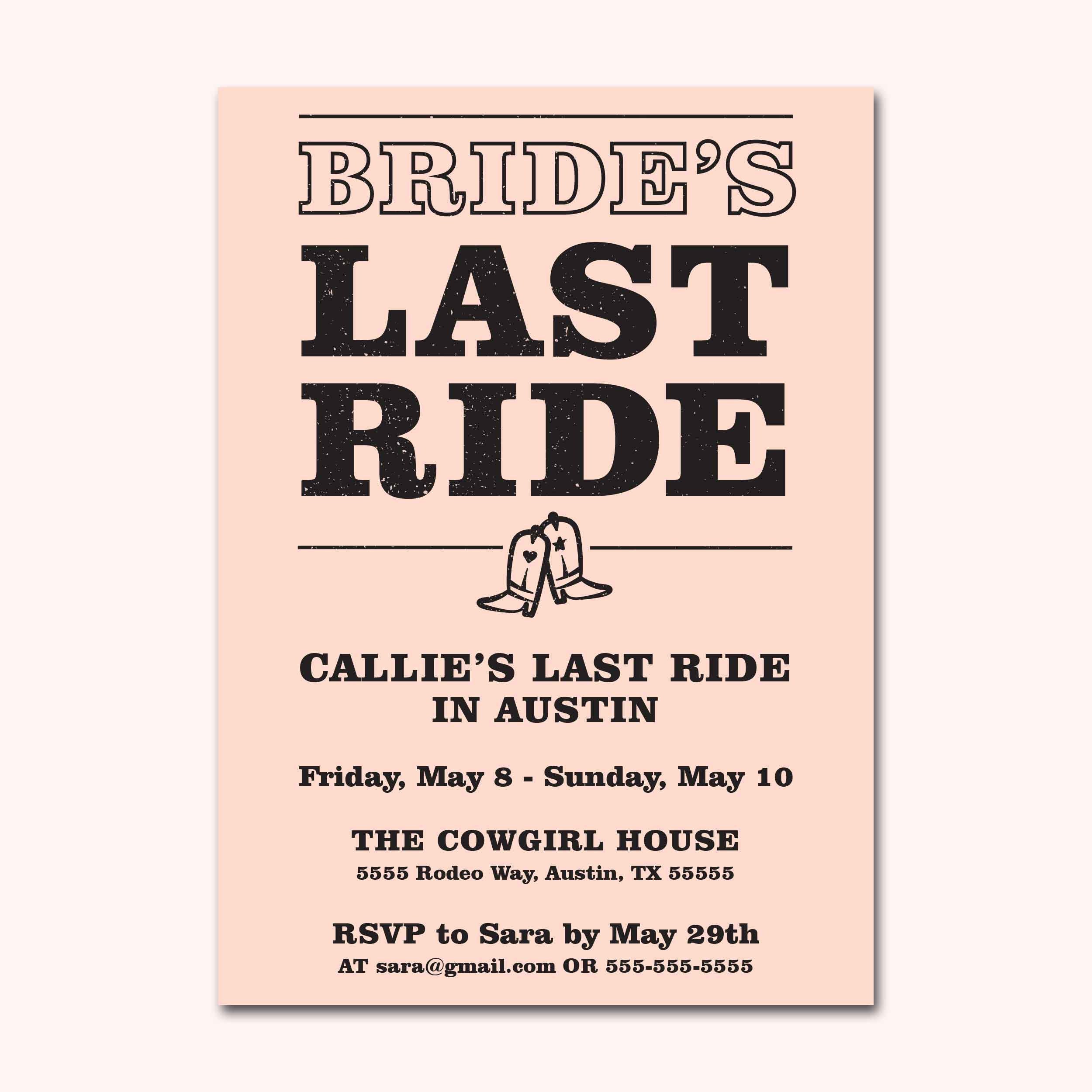 Bride's Last Ride Bachelorette Party Invitation Template - Etsy