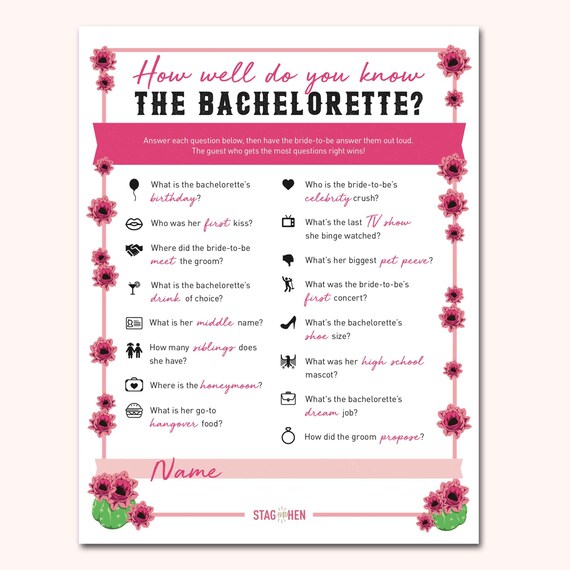 Nashville Bachelorette Party Game Bride Quiz Printable PDF | Etsy