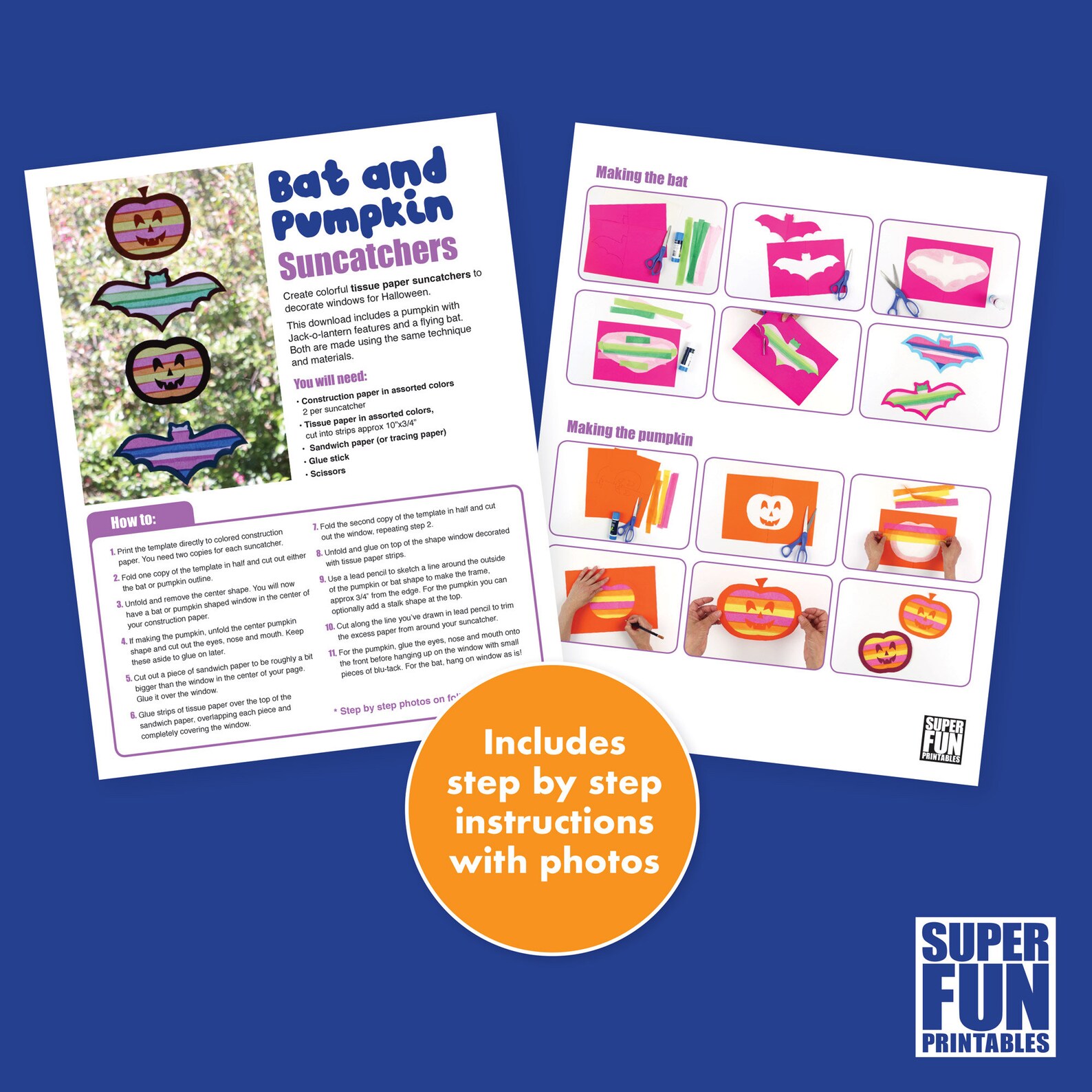 Bat and Pumpkin Suncatcher Craft Template - Etsy