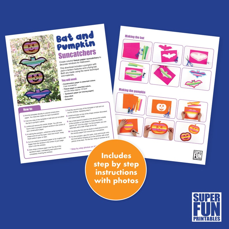 Bat and Pumpkin Suncatcher Craft Template - Etsy