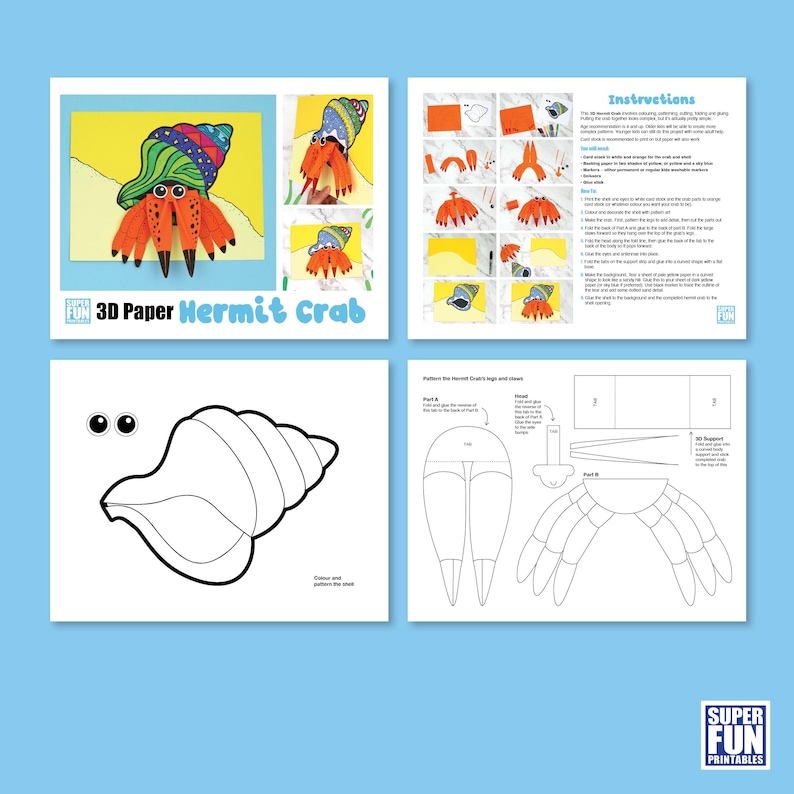 3D Hermit Crab Pattern Craft - Etsy