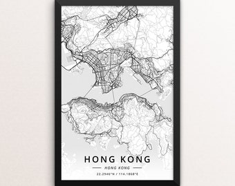 Hong Kong Map Map of Hong Kong Hong Kong Art Hong Kong | Etsy