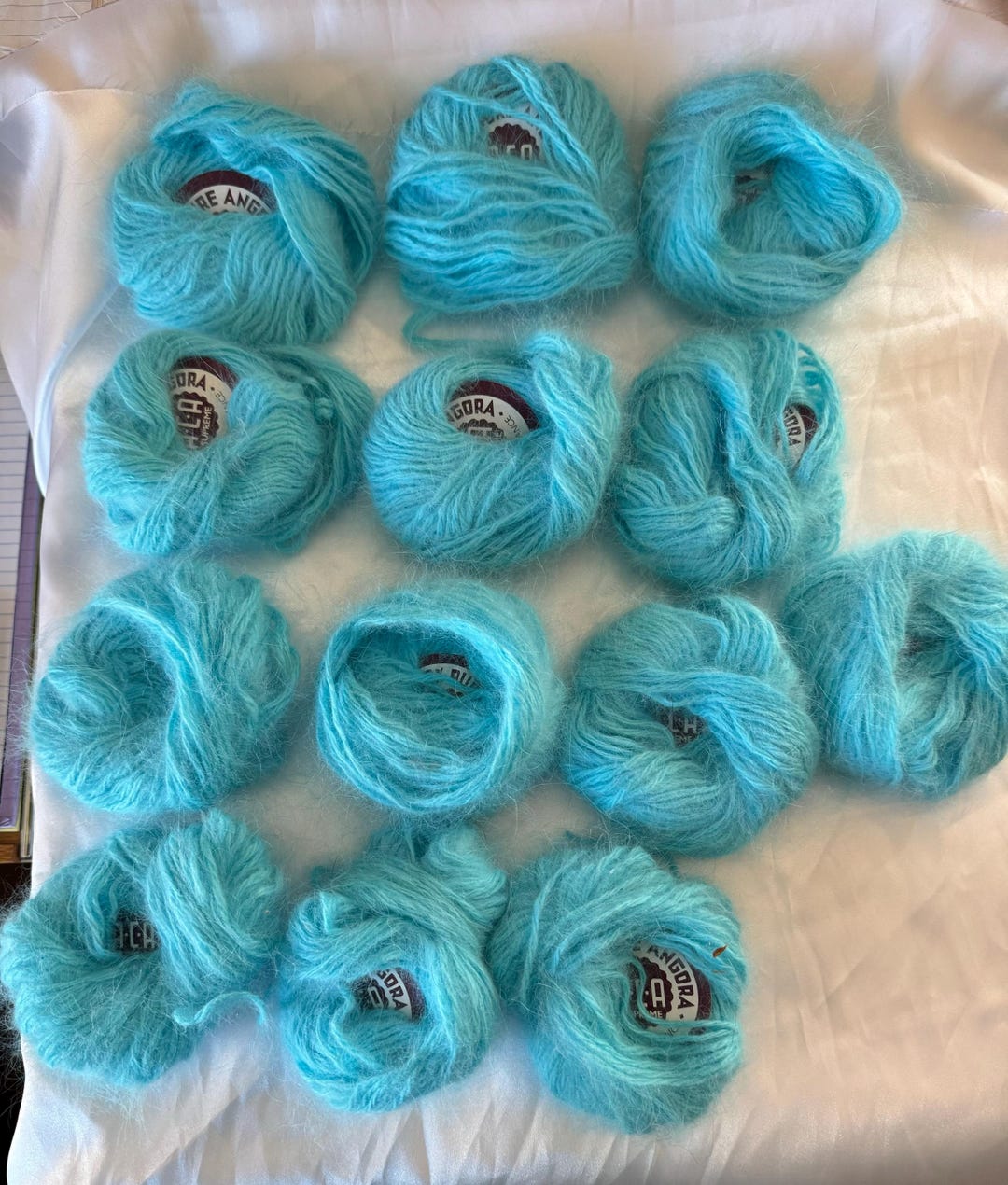 100% Pure Angora Rabbit Hair ACA LOT of 14 BALLS; 10 Gr per Ball Teal ...