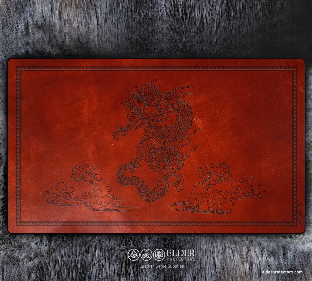 Leather Playmat - Elder Protectors TCG Playmat - Chinese Dragon Design ...
