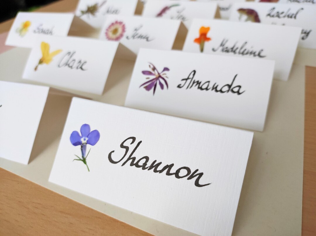 Handwritten Pressed Flower Place Cards With REAL Flowers, Wedding Table ...