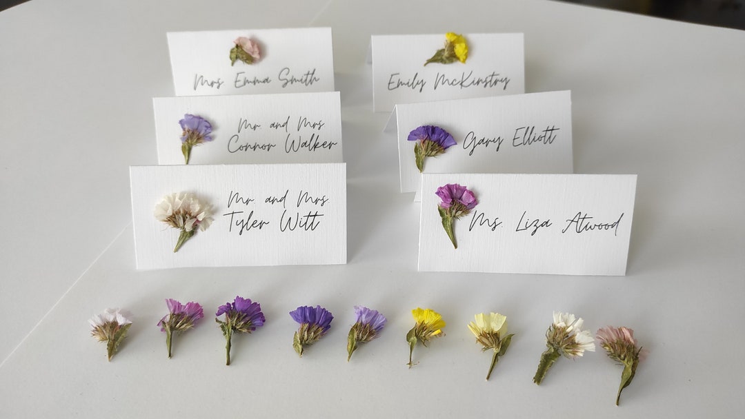 Handmade Flower Place Cards With REAL Flowers, Wedding Table Cards for ...