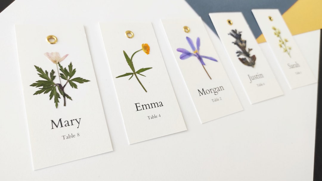 Handmade Flat Pressed Flowers Place Cards With REAL Flowers / Tag and ...