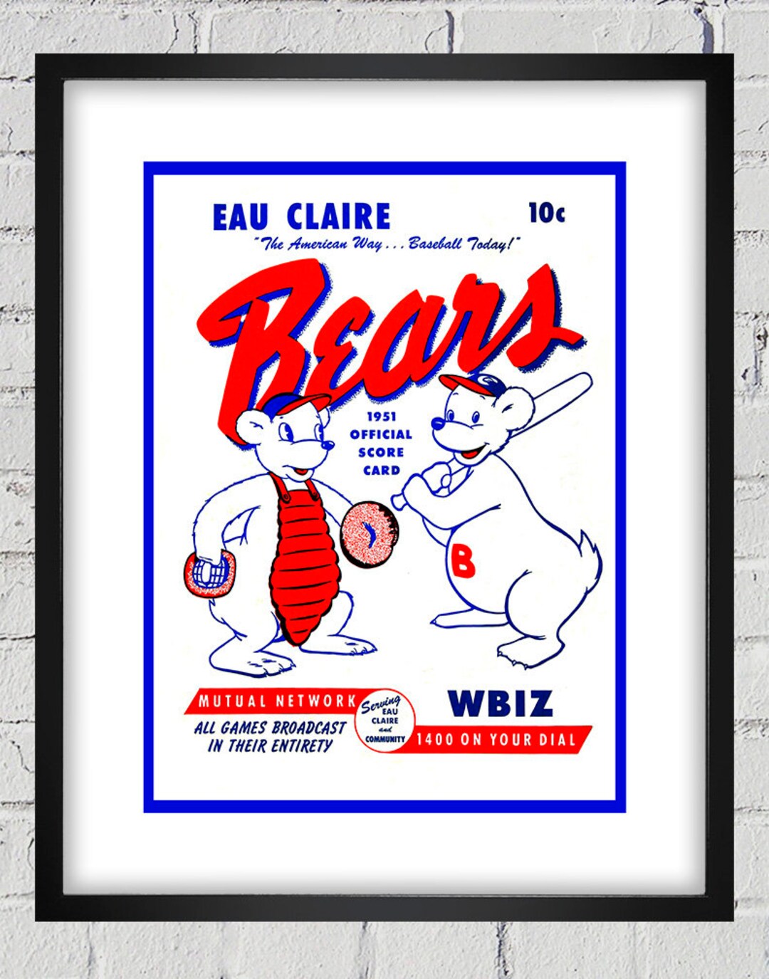 1951 Vintage Eau Claire Bears Baseball Scorecard Cover - Digital ...