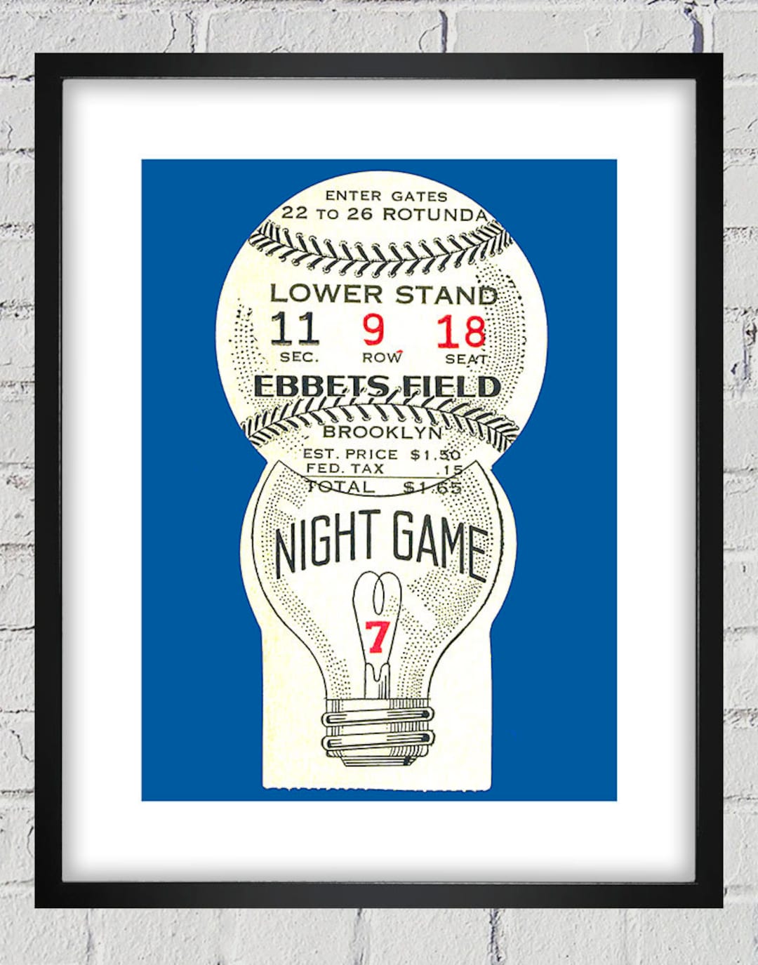 Vintage Brooklyn Dodgers Ebbets Field Night Game Ticket - Digital ...