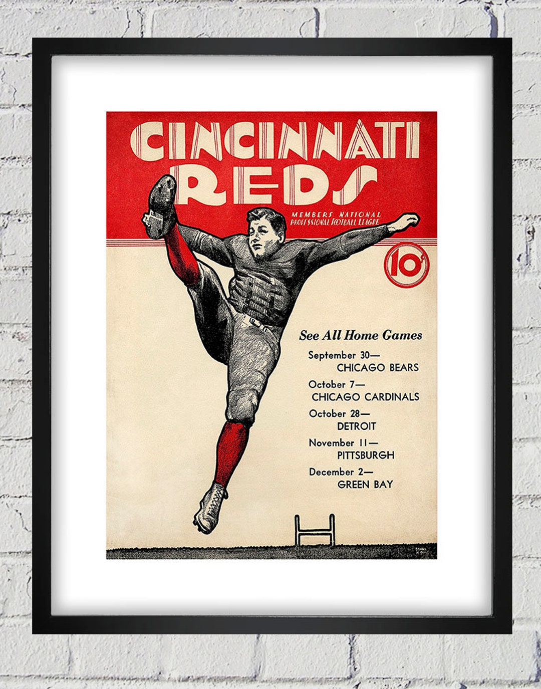 1934 Vintage Cincinnati Reds Football Schedule - Digital Reproduction ...