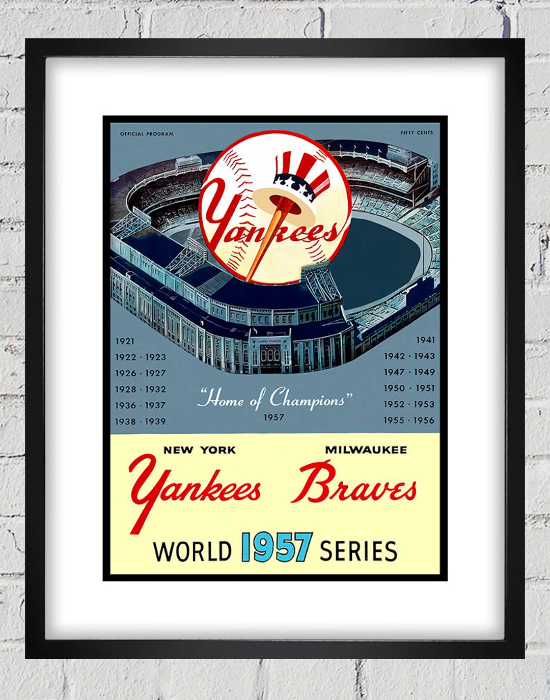 1957 Vintage New York Yankees - Milwaukee Braves World Series Baseball ...