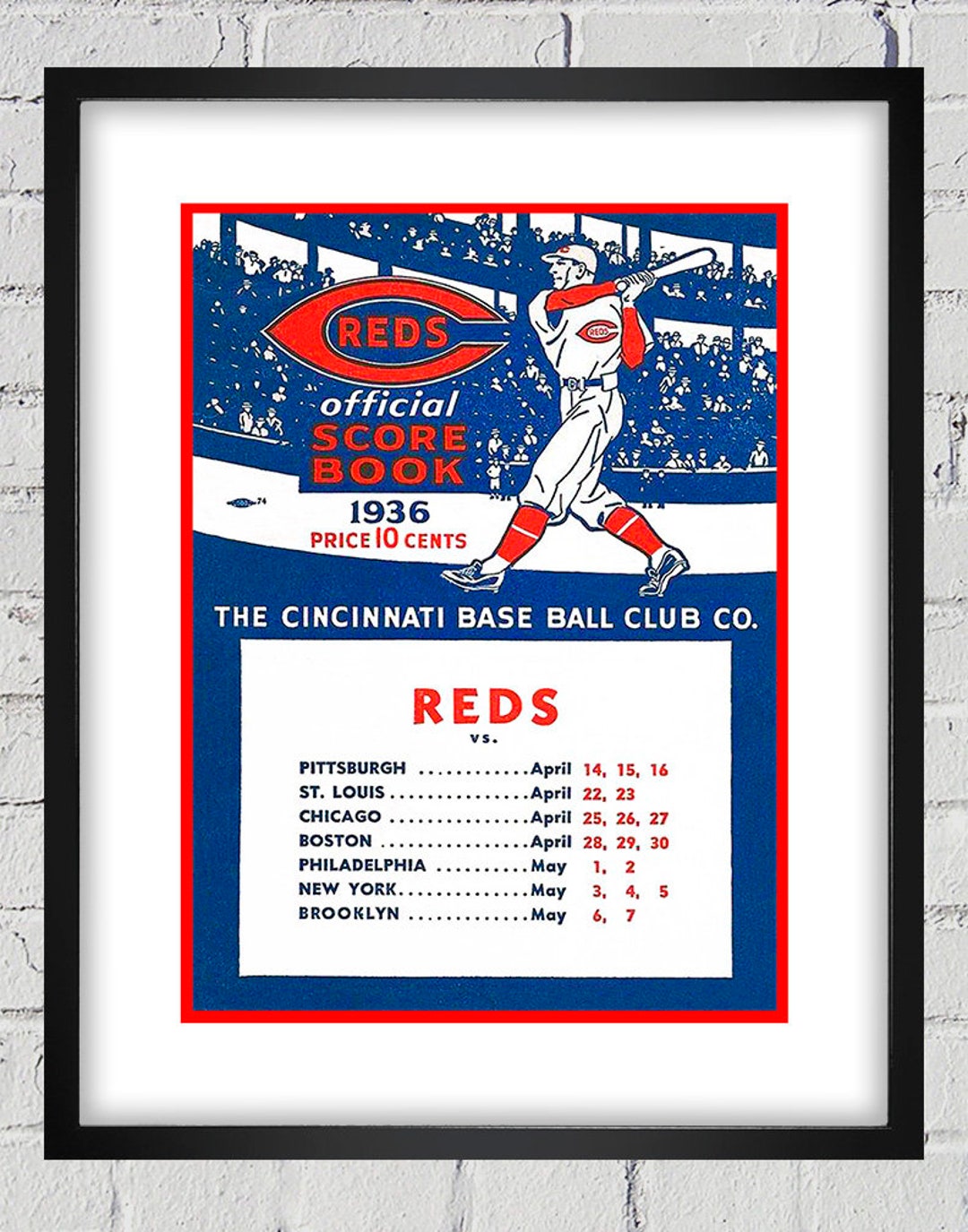 1936 Vintage Cincinnati Reds Baseball Scorebook Cover - Digital ...