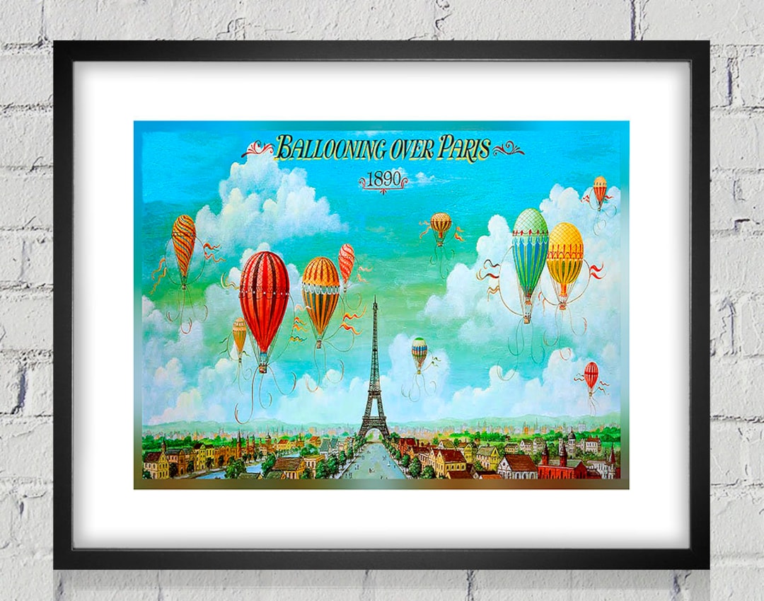 1890 Vintage Ballooning Over Paris Travel Poster - Digital Reproduction ...