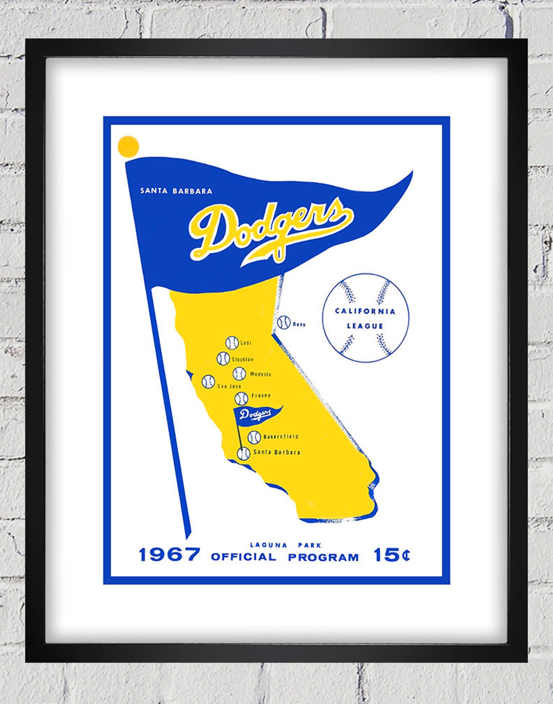 1967 Vintage Santa Barbara Baseball Program Cover - California League ...