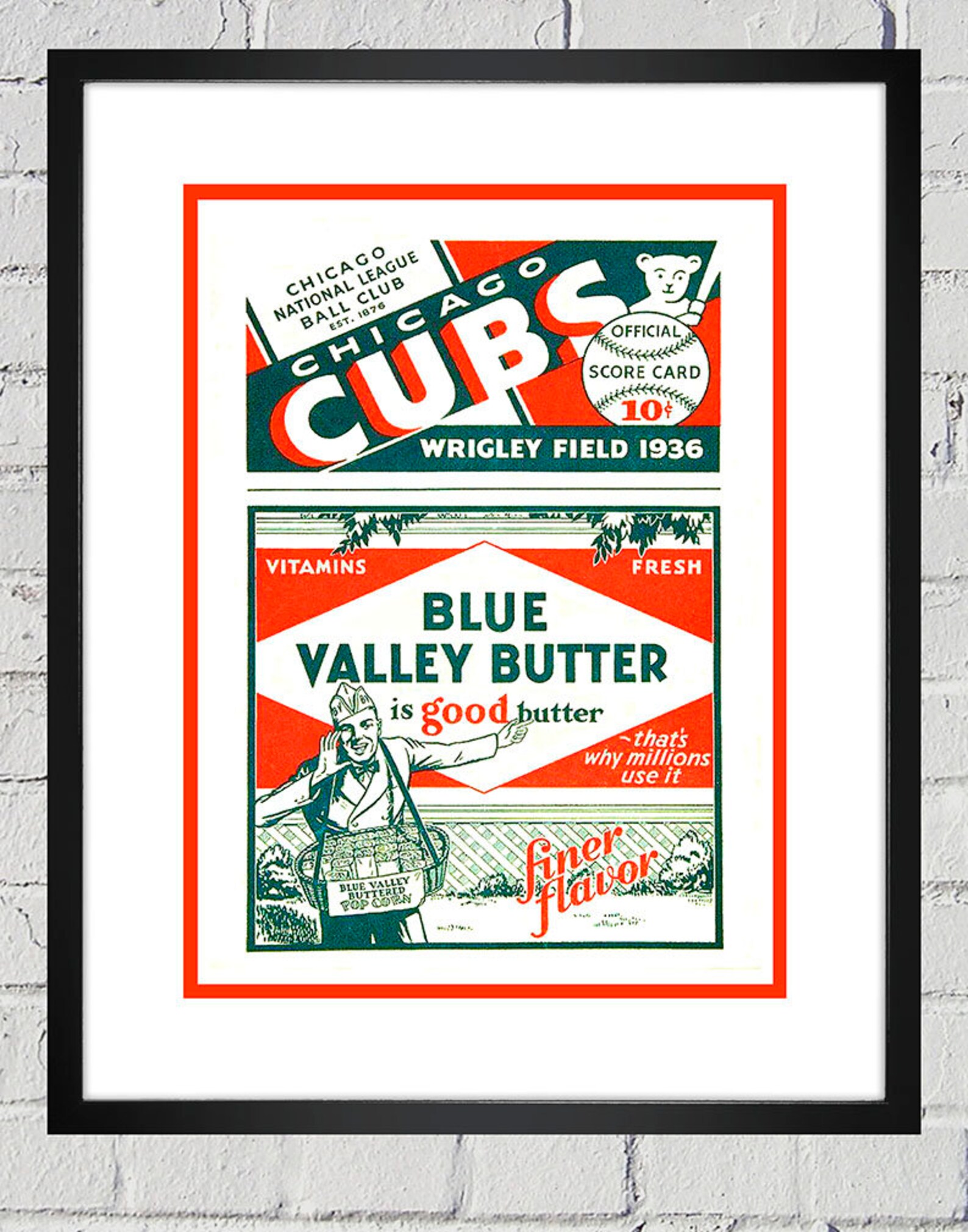 1936 Vintage Chicago Cubs Baseball Program Cover - Blue Valley Butter ...