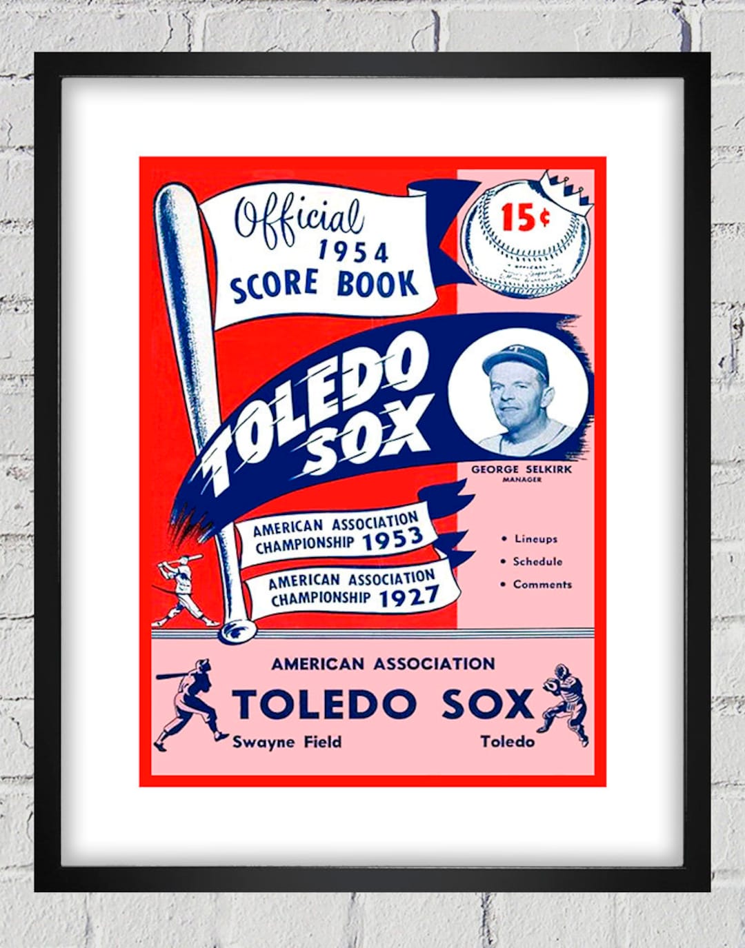 1954 Vintage Toledo Sox Baseball Program Cover - American Association ...
